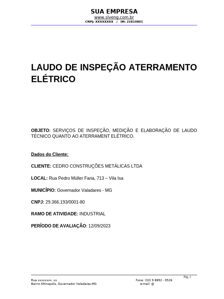 Laudo SPDA - Modelo Completo | PDF | Eletricidade | Engenharia Elétrica