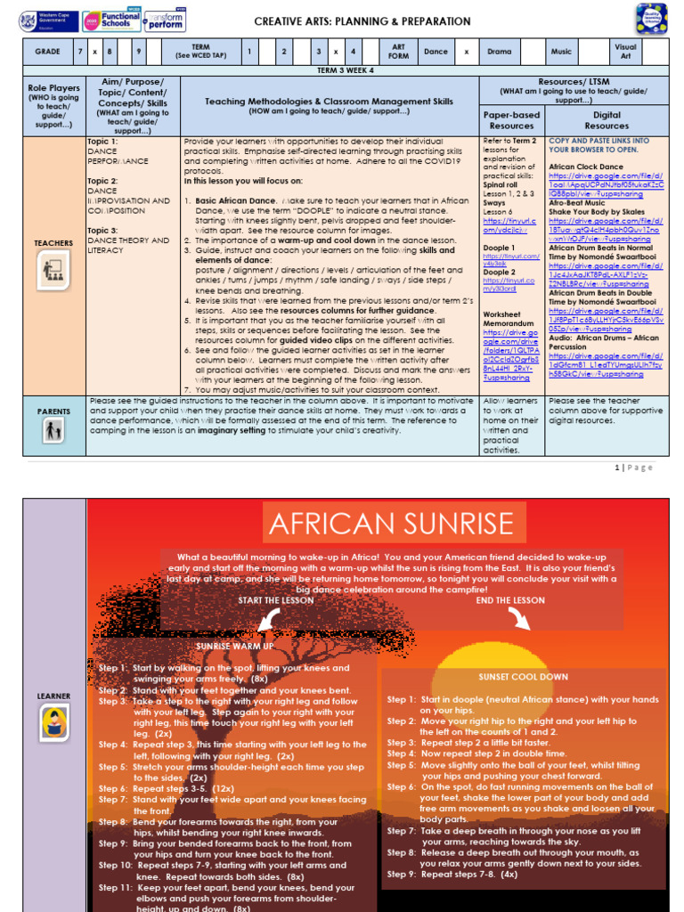 Lesson Plan GR 7 Creative Arts Dance T3 W4 | PDF | Dances | Arm Lesson Plan GR 7 Creative Arts Dance T3 W4 | PDF | Dances | Arm