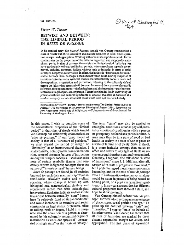 Betwixt and Between: The Liminal Period in Rites de Passage | PDF ...