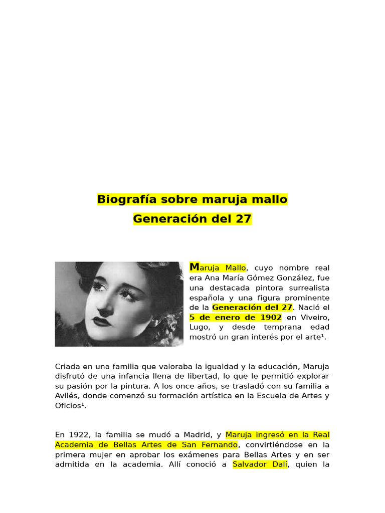 Biografía Maruja Mallo... | PDF | Las artes