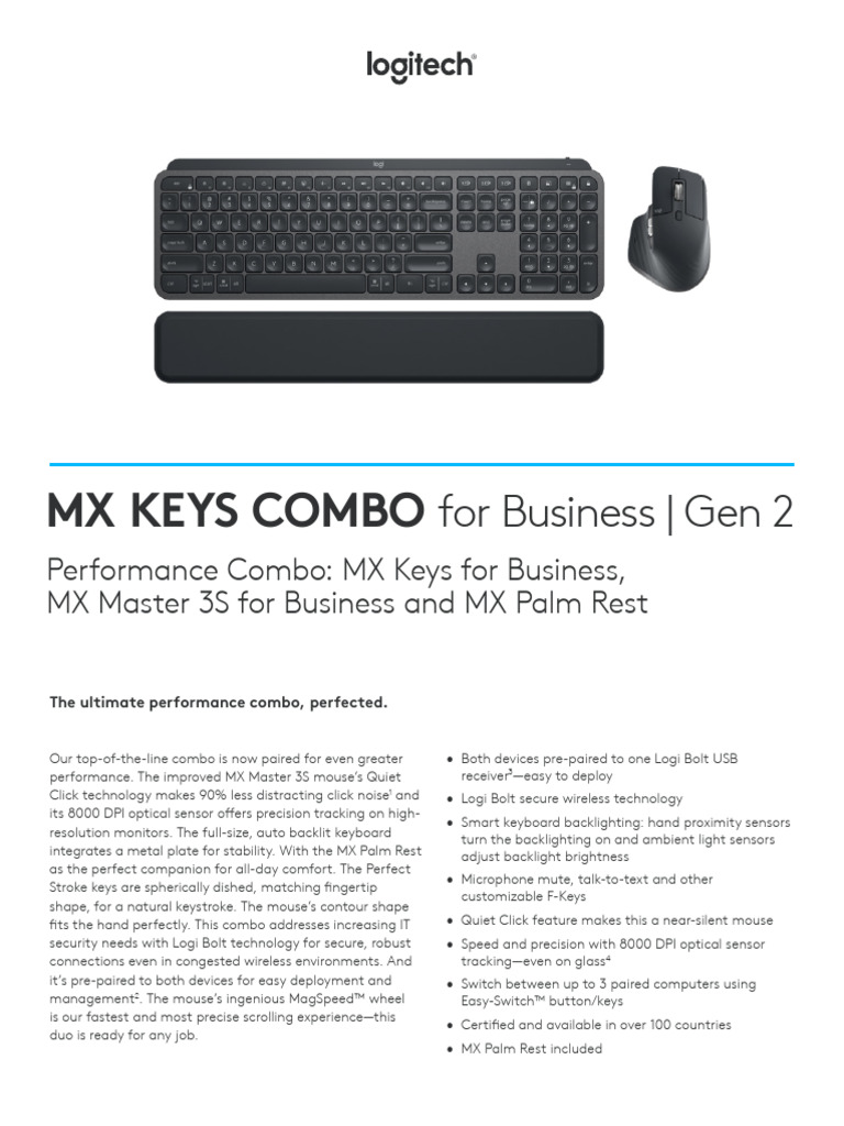 Logitech MX Keyboard Plus Mouse Set F B Data Sheet 1 | PDF | Computer Keyboard | Computer Science