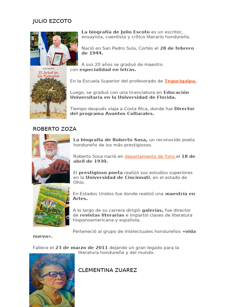 Escritores Hondureños y Sus Obras | PDF | Honduras