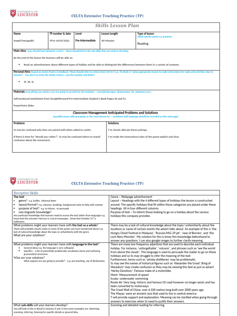 40 Mins Pre Intermediate Lesson Plan Reading | PDF | Lesson Plan | Linguistics