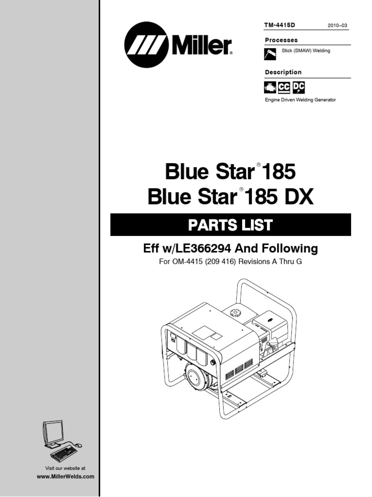 Miller Blue Star 185 185dx Service and Parts Manual | PDF | Manufactured Goods