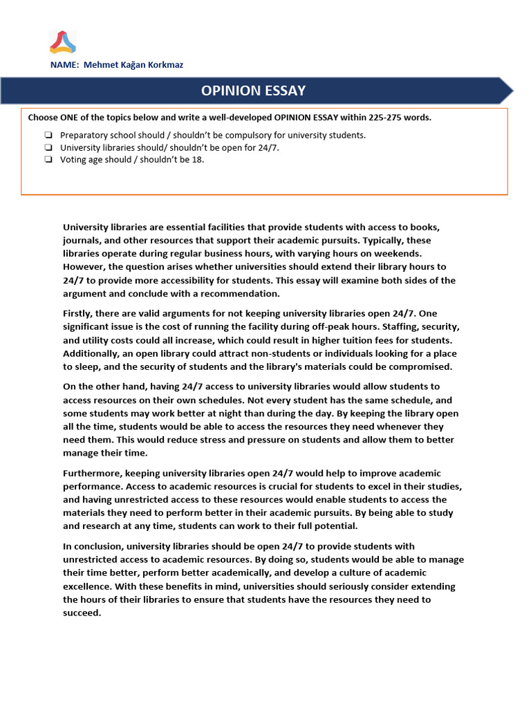 Homework-Opinion Essay | PDF | Libraries