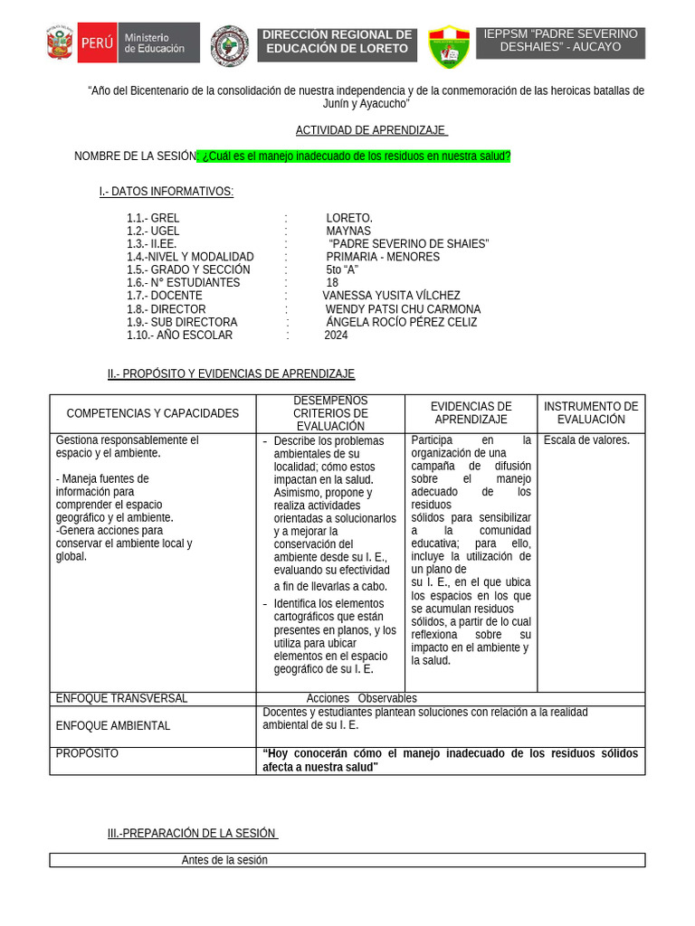 Sesion Personal Social 08-08-2024 | PDF | Residuos | Vertedero Sesion Personal Social 08-08-2024 | PDF | Residuos | Vertedero