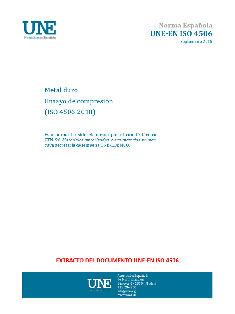 Norma UNE-EN ISO 4506: Ensayo de Compresión | PDF | Materiales