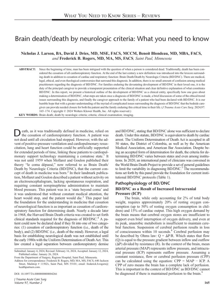 Brain Death-Death by Neurologic Criteria What You Need To Know | PDF ...