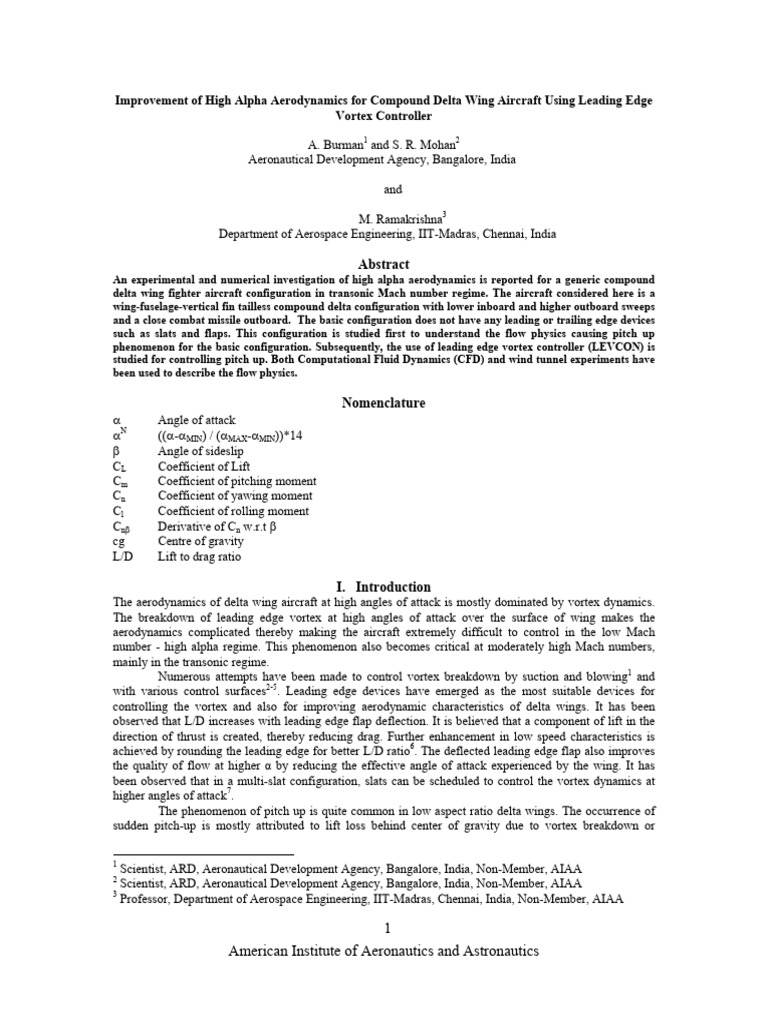 Improvement Of High Alpha Aerodynamics For Compound Delta Wing Aircraft Using Leading Edge Pdf