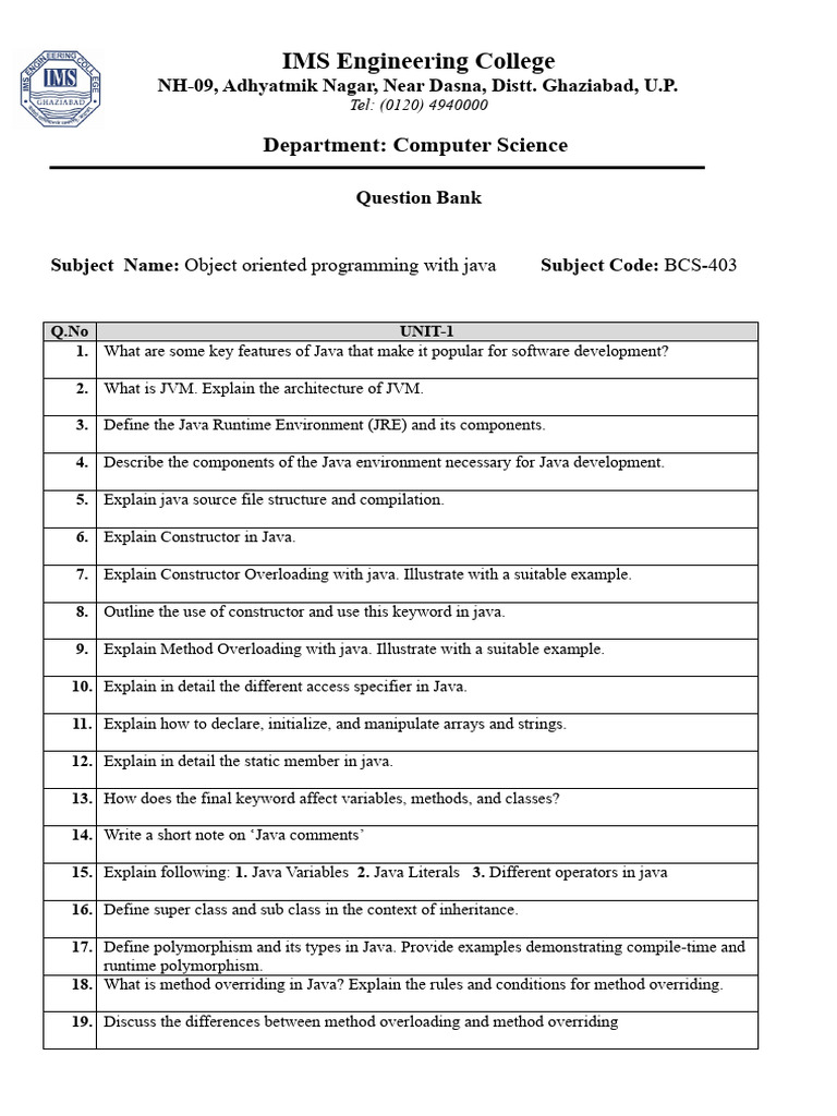 Question Bank Bcs403 Pdf Class Computer Programming Method Computer Programming