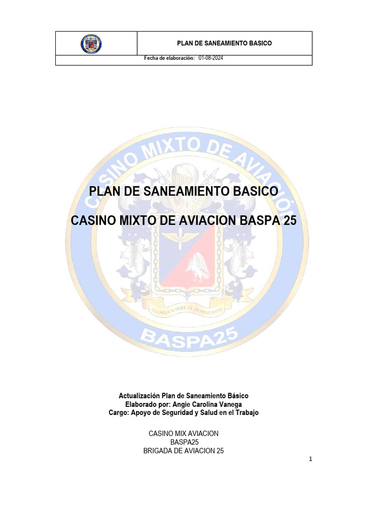 Plan de Saneamiento Casino Mixto Aviacion Baspa 25 Agosto 2024 | PDF | Alimentos | Agua