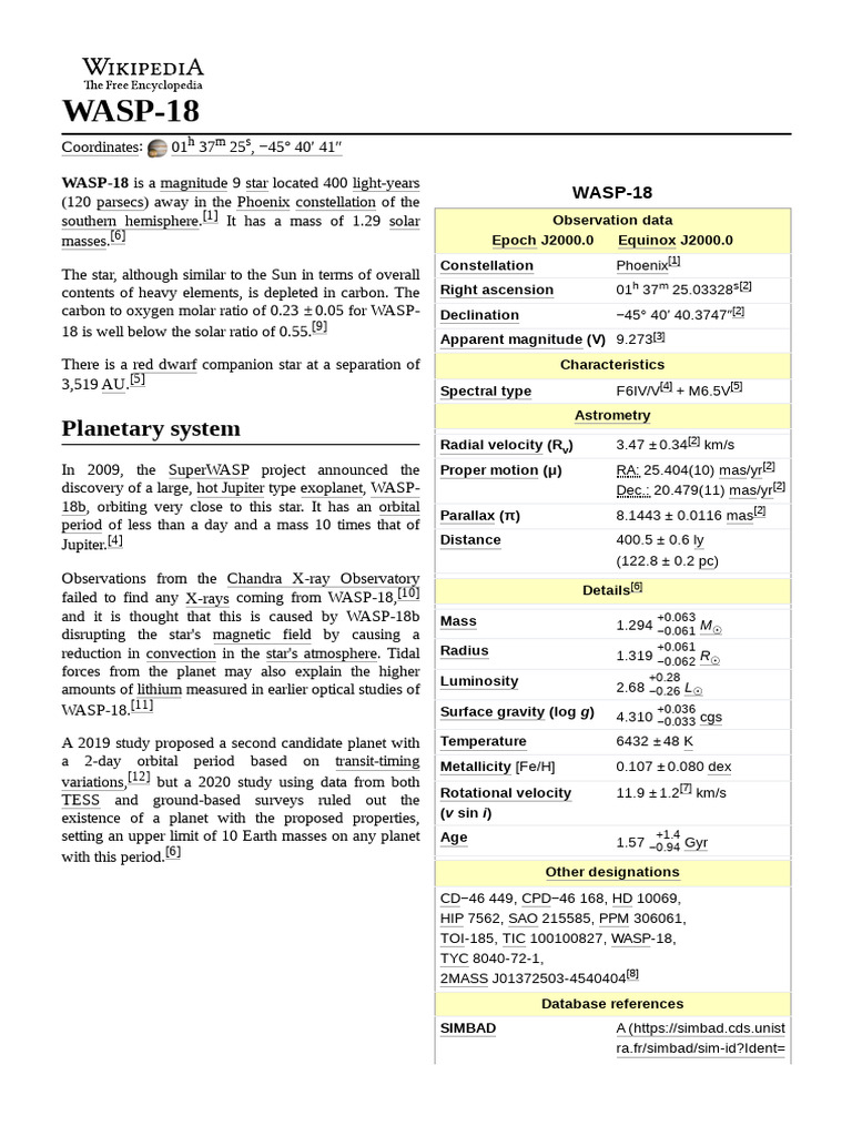 Wasp-18 SS | PDF | Stars | Physical Sciences