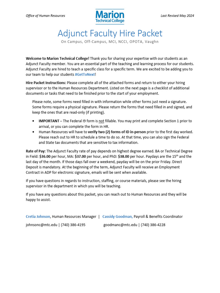 Adjunct Faculty Hire Packet Guide | PDF | Identity Document