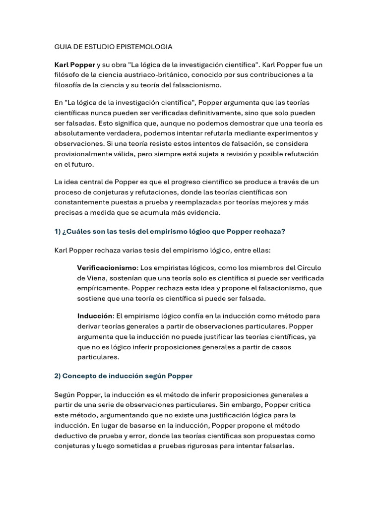 Guia de Estudio Epistemologia | PDF | Paradigma | Karl Popper