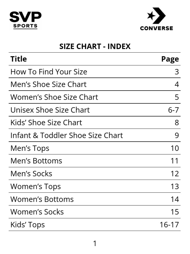 SVP Sports Size Chart Converse | PDF