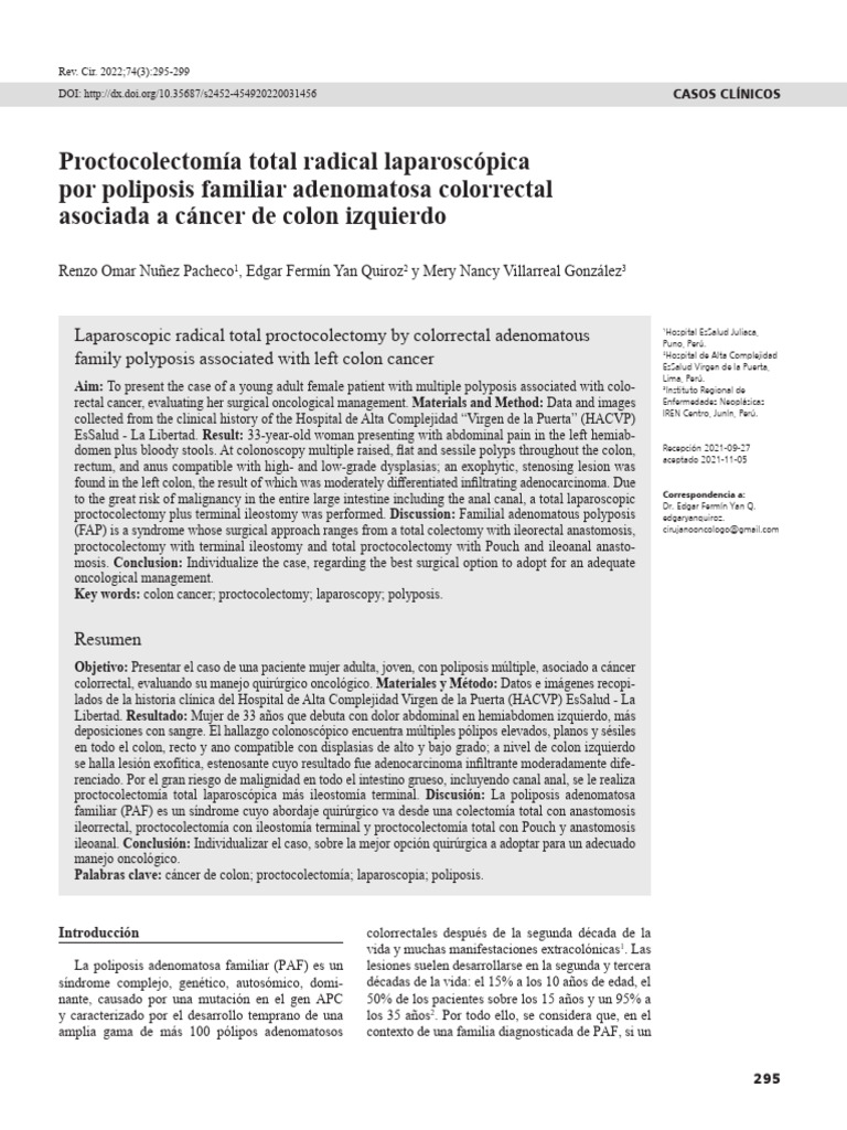 Proctocolectomía Laparoscópica en Cáncer Colorrectal | PDF | Cáncer ...