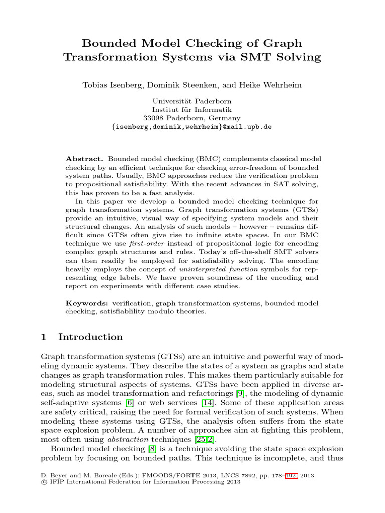 Bounded Model Checking of Graph Transformation Systems Via SMT Solving | PDF | Mathematical ...