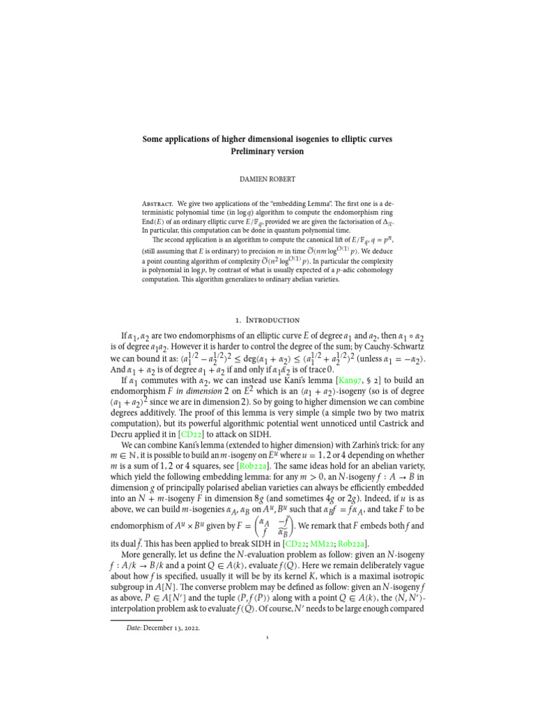 Some Applications of Higher Dimensional Isogenies To Elliptic Curves | PDF | Factorization ...