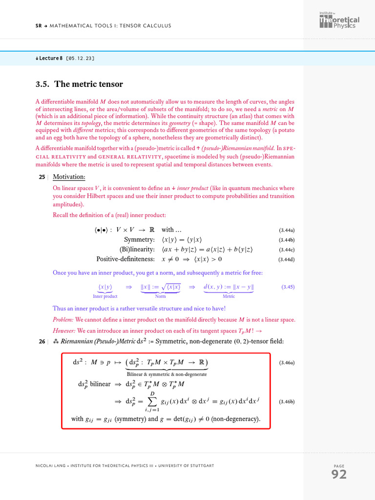 3.8 Metrik Tensor | PDF | Manifold | Mathematical Concepts
