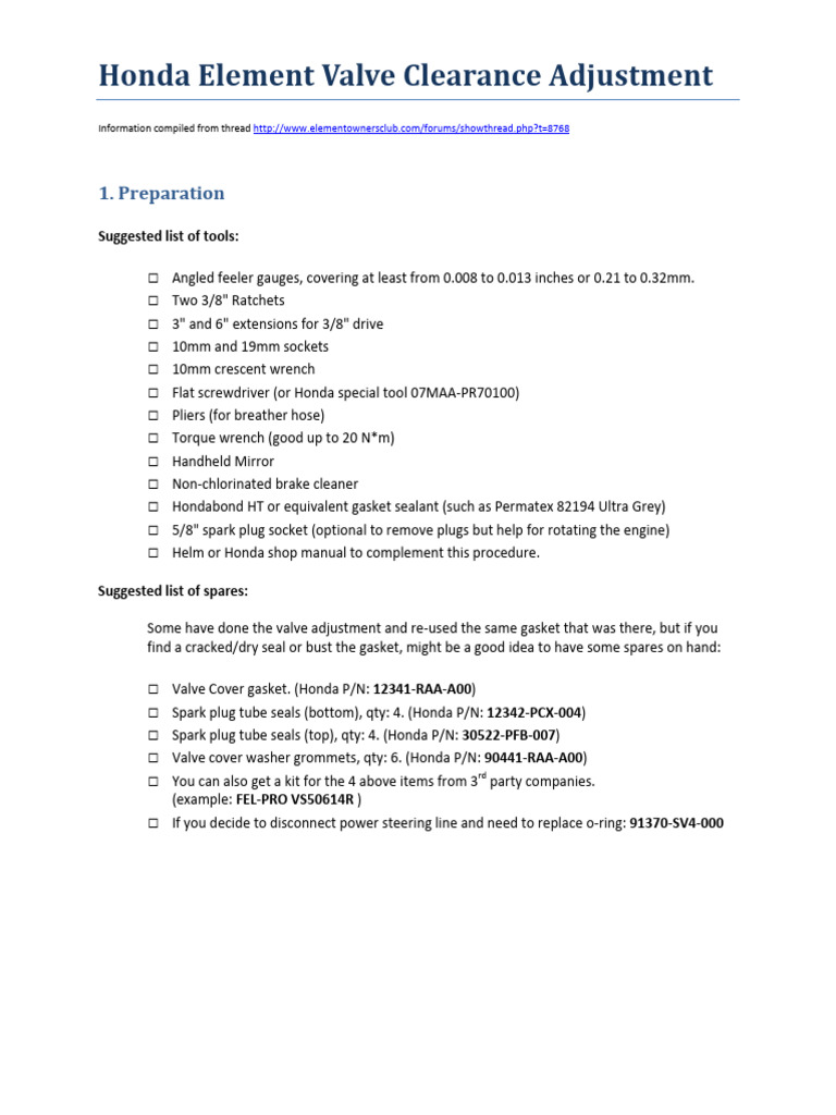 Honda Element Valve Clearance Guide | PDF | Engine Technology ...