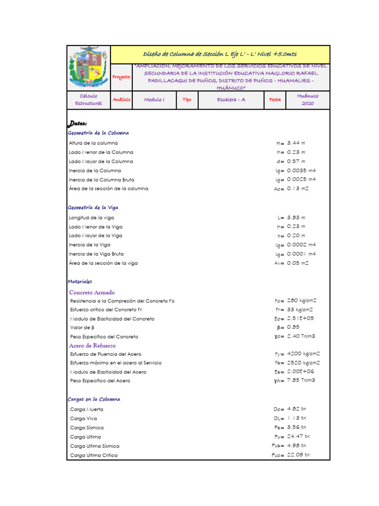 1.columnas L EJE L'-L' Nivel NPT +5.00 Mts | PDF | Viga (Estructura ...