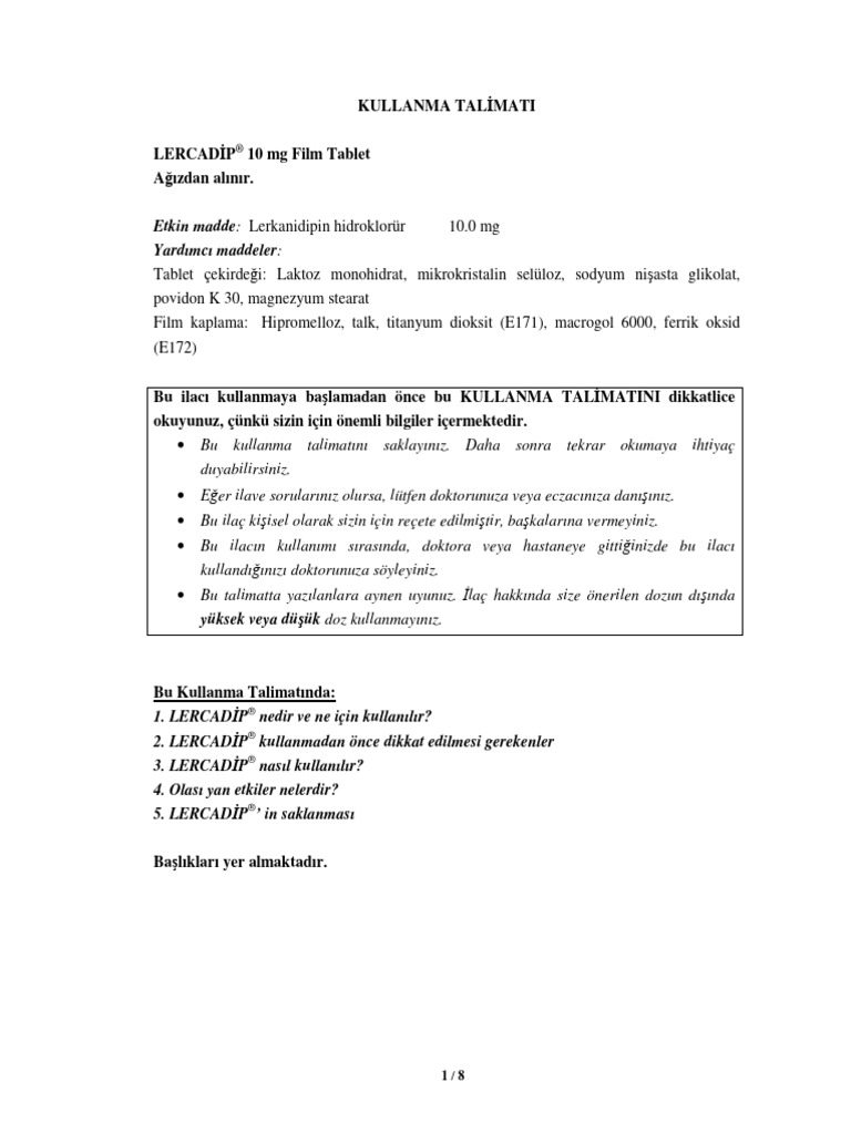 7268 Lercadip 10 MG Film Tablet KT | PDF