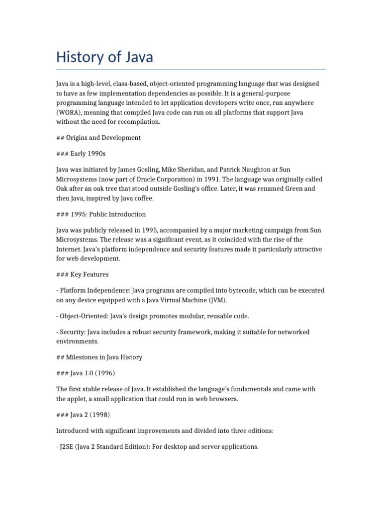 Historyofjava Pdf Java Programming Language Computer Science