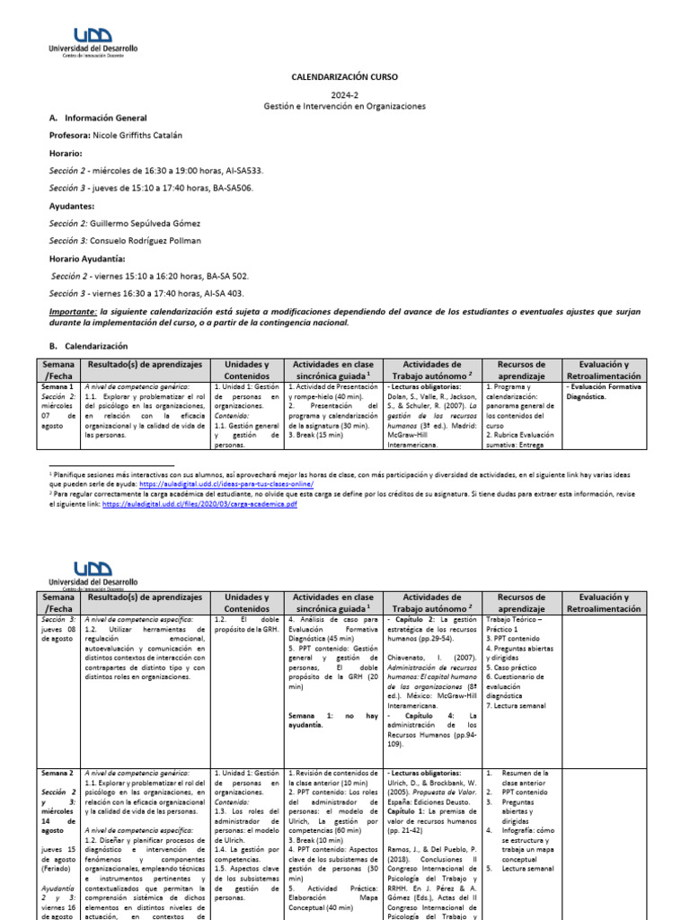 Calendarización Orga | PDF | Evaluación | Psicología industrial y organizacional