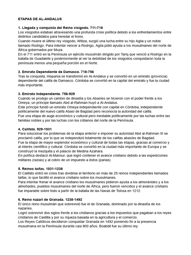 Etapas de Al-Andalus | PDF | Al Andalus | Edades medias Etapas de Al-Andalus | PDF | Al Andalus | Edades medias