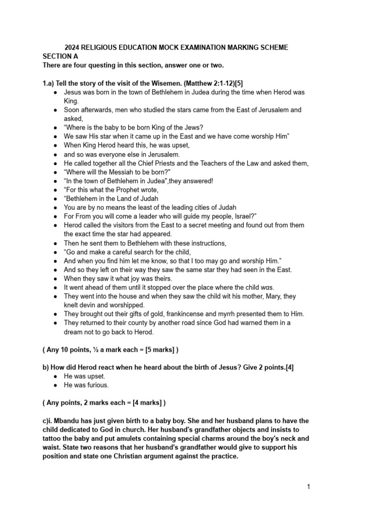 2024 Religious Education Mock Exam Guide | PDF | Baptism | Jesus