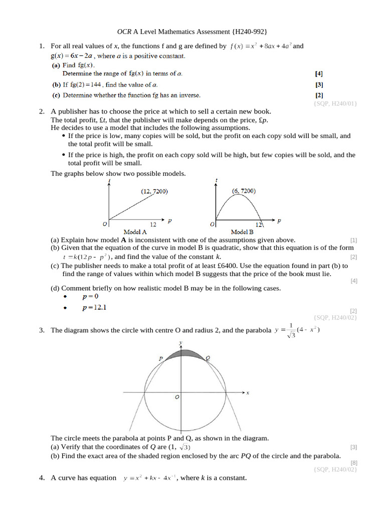 OCR A Level Maths Assessment Overview | PDF | Circle | Angle