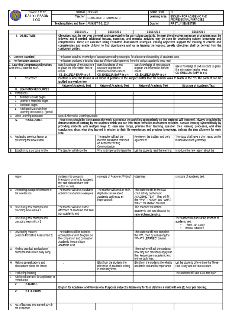 EAPP-DLL-aug.5-9, 2024 (WK2) | PDF | Learning | Cognition