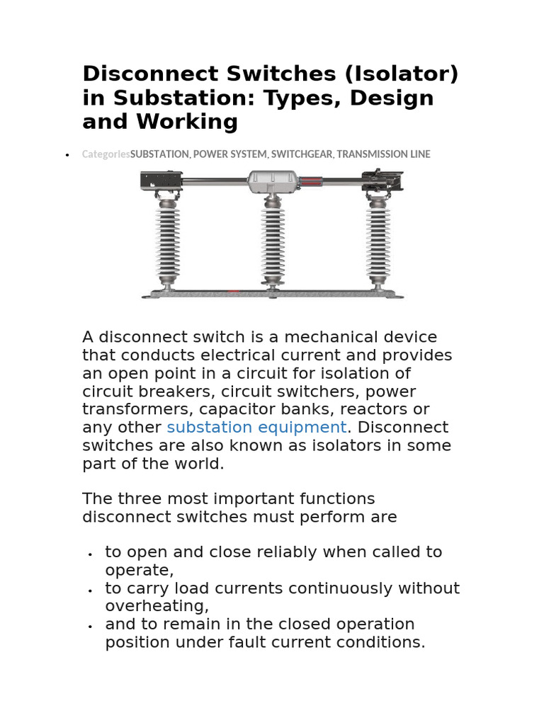 Disconnect Switches | PDF | Electrical Substation | Switch