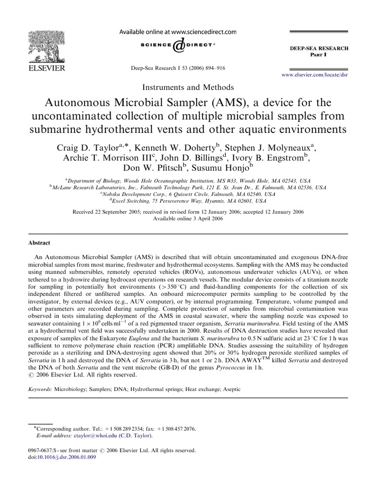 Autonomous Microbial Sampler for Aquatic Research | PDF | Polymerase ...