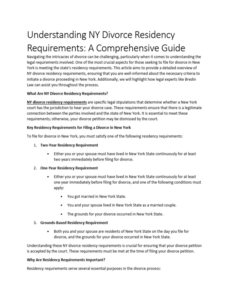 NY Divorce Residency Requirements Explained | PDF | Divorce | Marriage