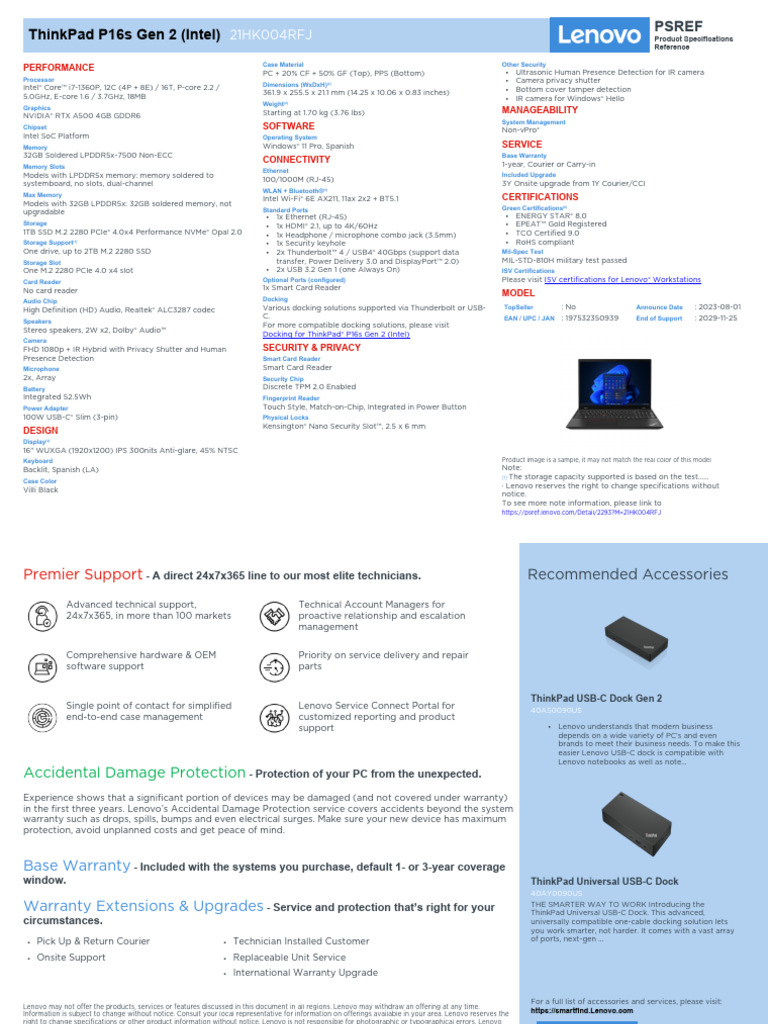 ThinkPad P16s Gen 2 Intel 21HK004RFJ | PDF | Computer Hardware | Computing