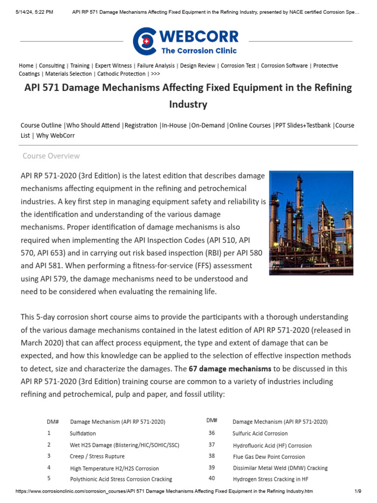 API 571 Damage Mechanisms Affec NG Fixed Equipment in The Refining ...