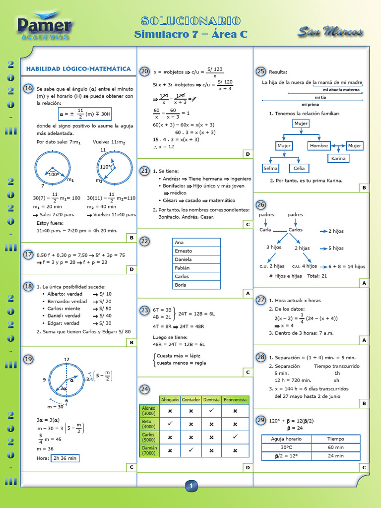 Solucionario Simulacro 7 Área C | PDF