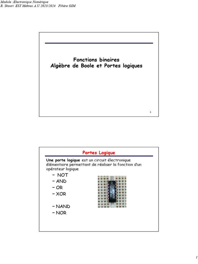Portes Logiques et Tables de Vérité | PDF | Algèbre de Boole (logique ...