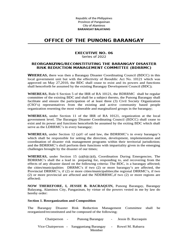 BDRRM Eo6 | PDF | Disaster Risk Reduction | Emergency Management