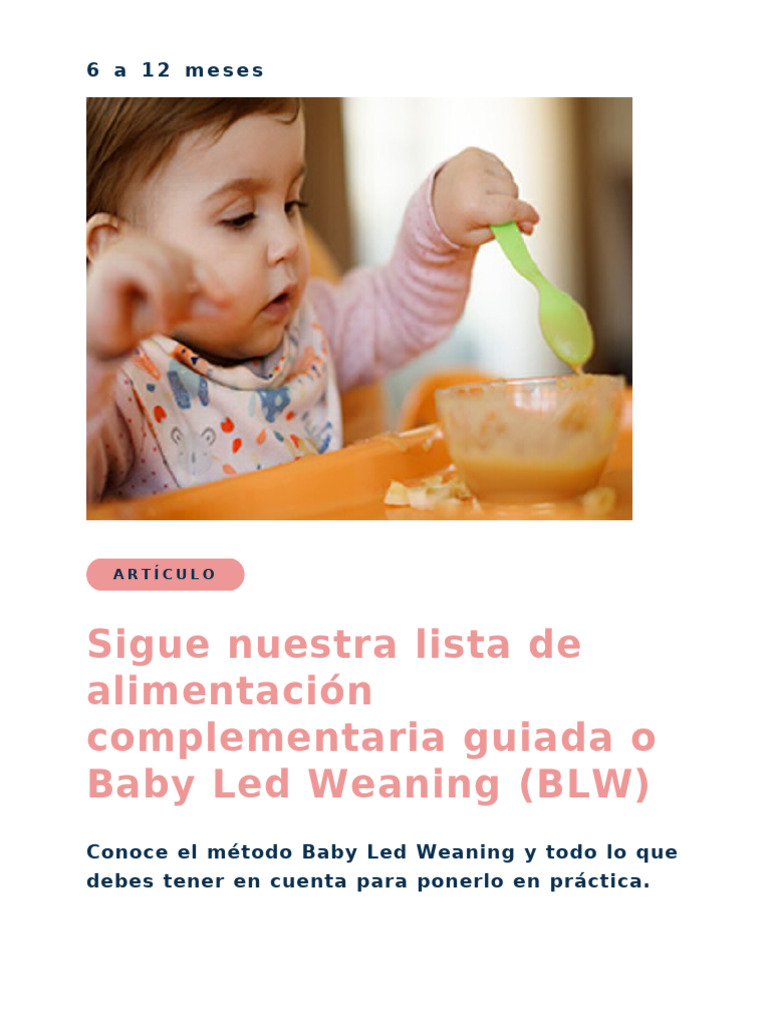Sigue Nuestra Lista de Alimentacion Complementaria Guiada o Baby Led Weaning BLW | PDF | Alimentos