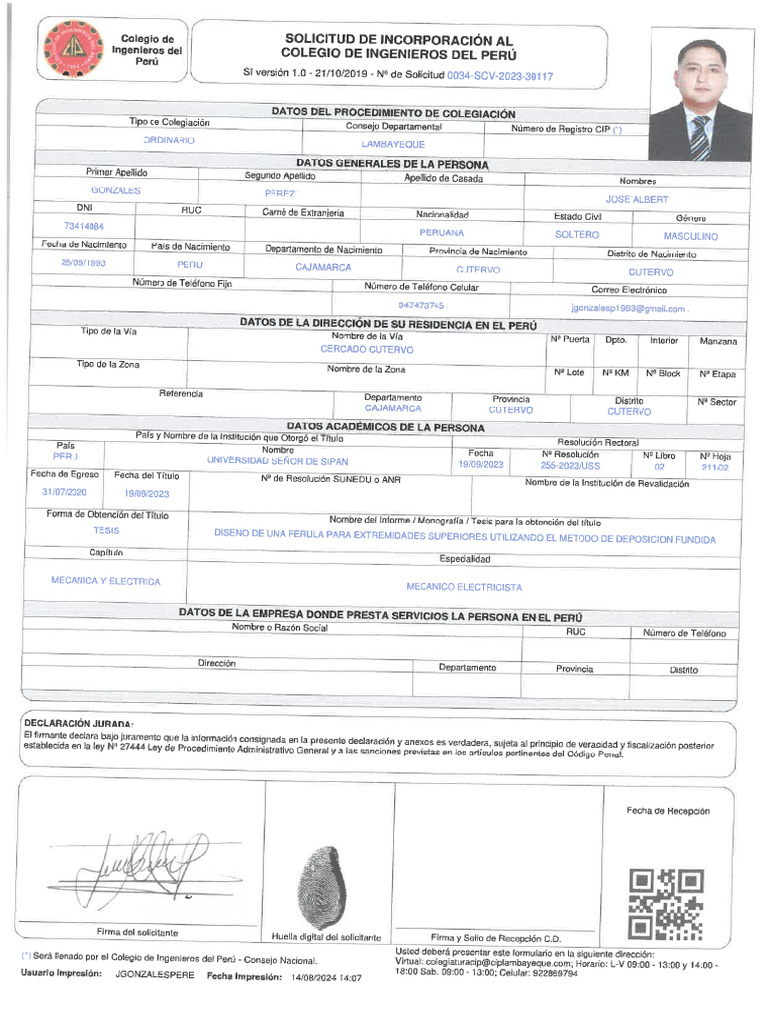 Ficha de Solicitud | PDF