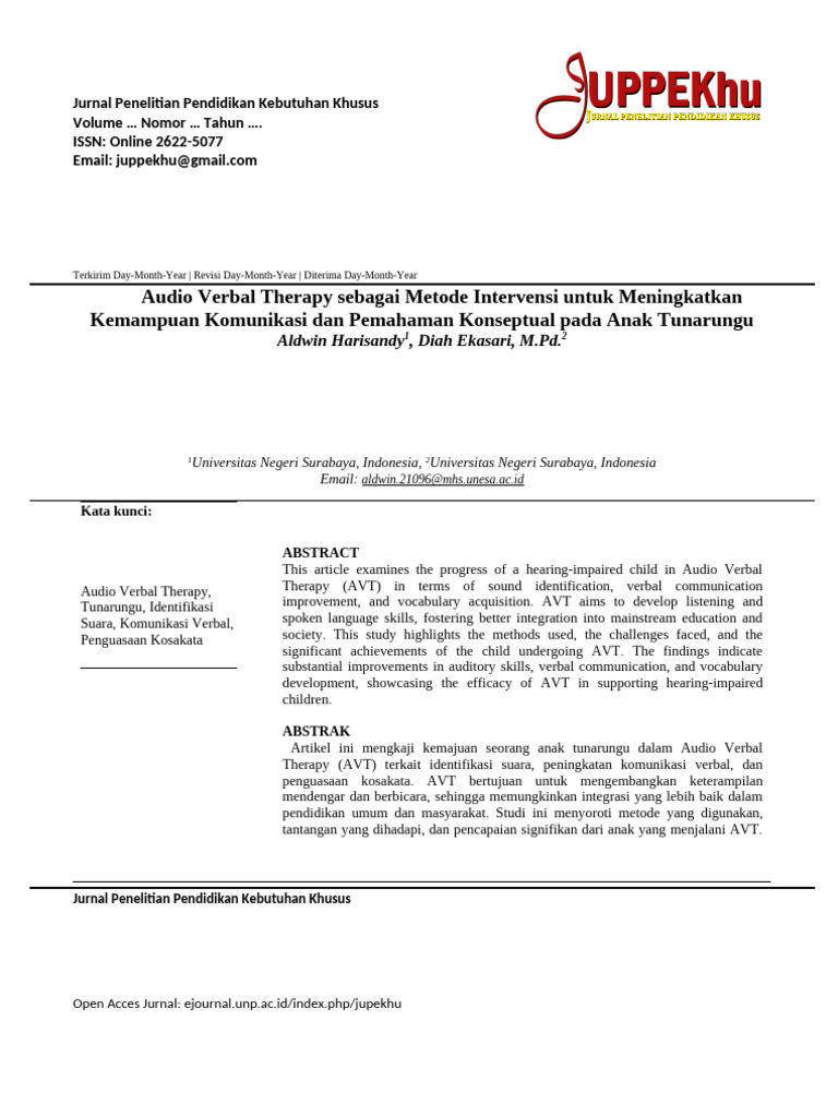 Audio Verbal Therapy Sebagai Metode Intervensi Untuk Meningkatkan ...