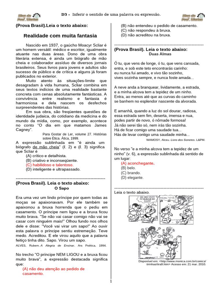 D3 (9º Ano - L.P - BLOG Do Prof. Warles) | PDF
