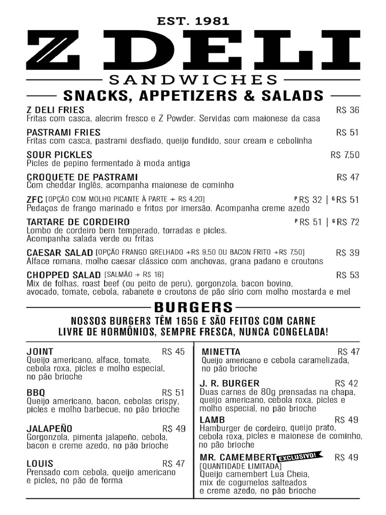 Cardapio Digital Z Deli Comida | PDF