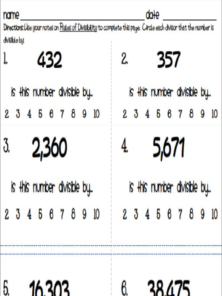 Divisibility Rules, 10 Item Exercise | PDF