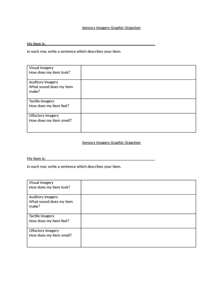 Sensory Imagery Graphic Organiser | PDF