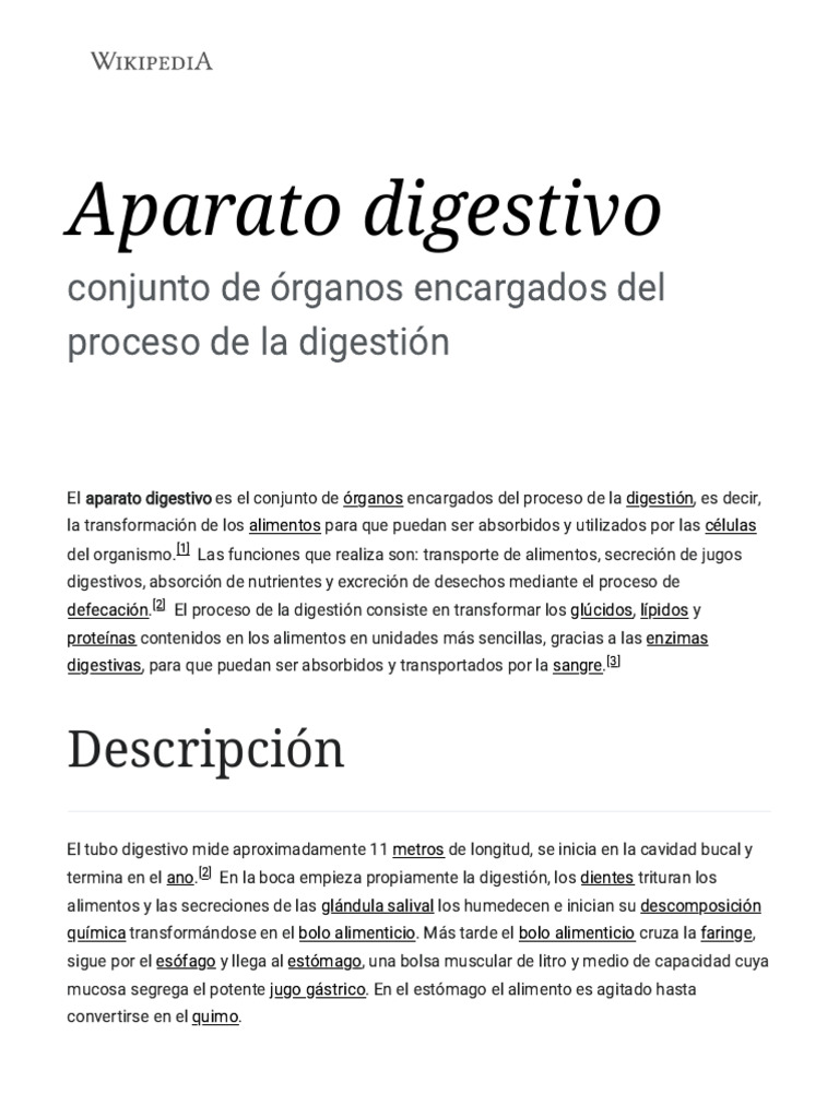 Aparato Digestivo - Wikipedia, La Enciclopedia Libre | PDF | Sistema digestivo humano | Digestión