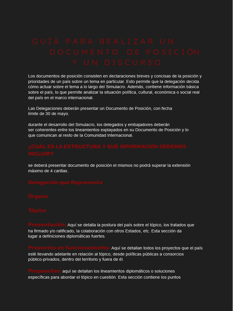 Guía para Realizar Un Documento de Posición y Un Discurso | PDF | Hablar en público
