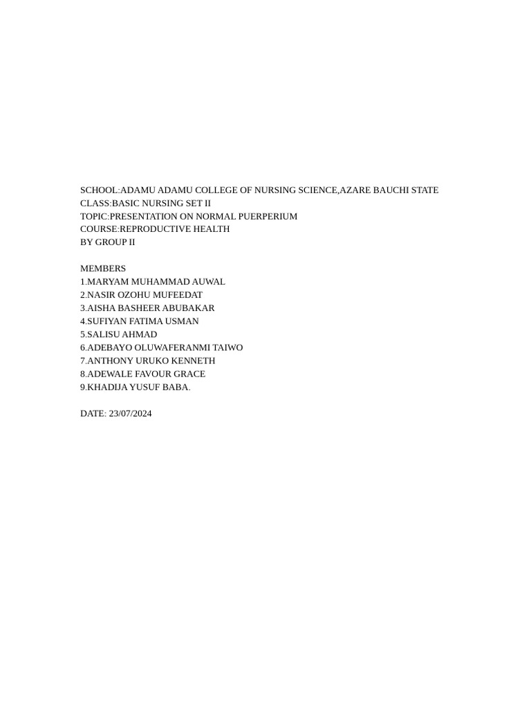 Normal Puerperium by Group Ii | PDF | Postpartum Period | Childbirth